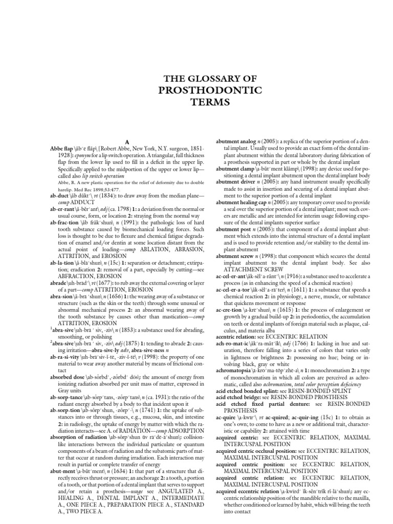 Glossary of Prosthodontic Terms | PDF