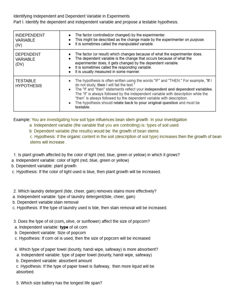 IV and DV in An Experiment Practice WS With Answer Key | PDF | Experiment
