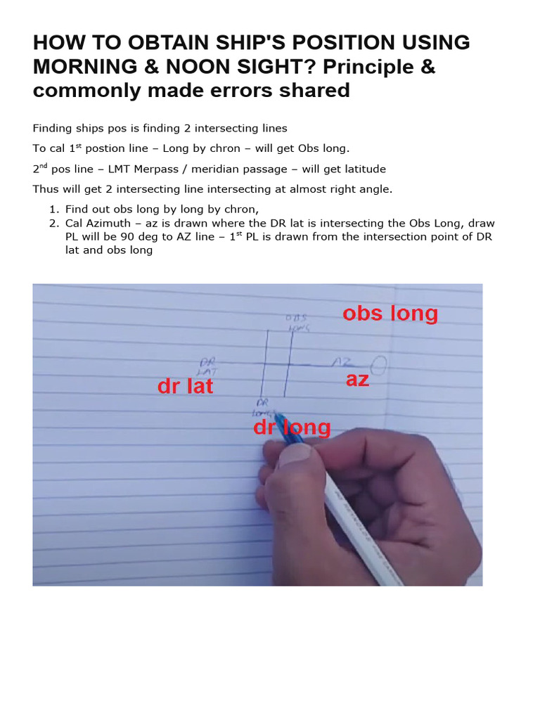 HOW TO OBTAIN SHIP'S POSITION USING MORNING & NOON SIGHT Principle ...