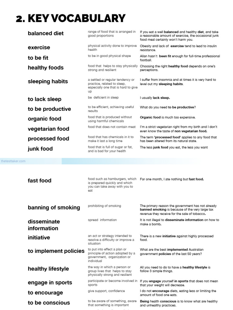 Key Vocabulary for Healthy Living | PDF | Lifestyle