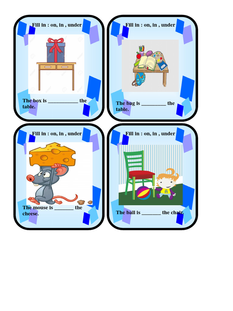 Fill in the Blanks: On, In, Under | PDF | Language Arts & Discipline