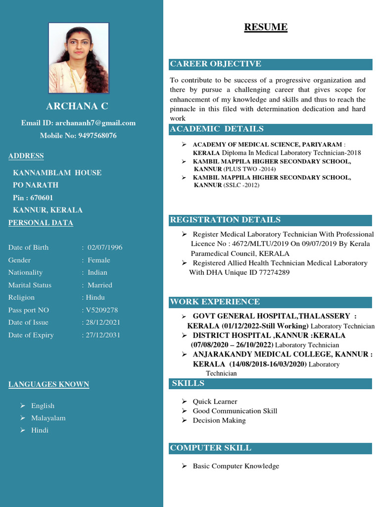 Medical Laboratory Technician CV | PDF | Knowledge | Laboratories