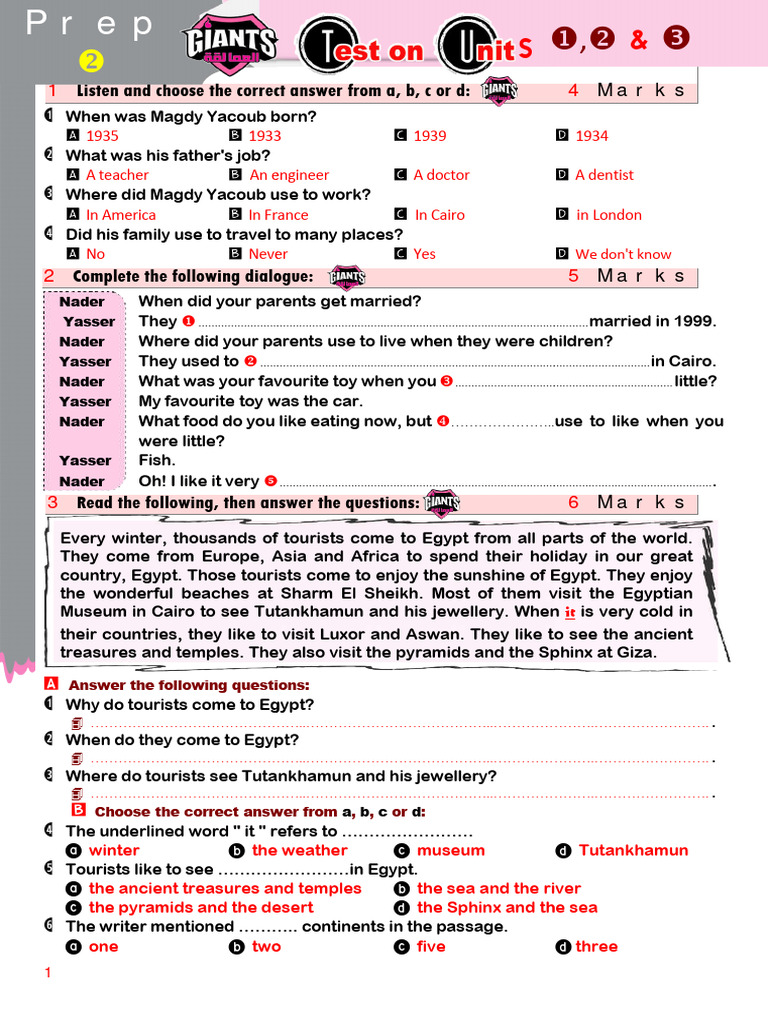 Giants Prep 2 Exam Units1,2&3 2021 | PDF