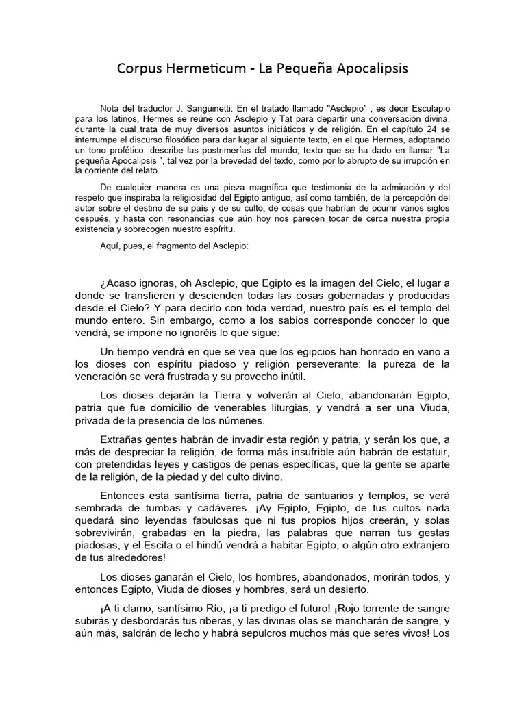 Corpus Hermeticum Pequeña Apocalipsis | PDF | Hermetismo | Creencia religiosa y doctrina