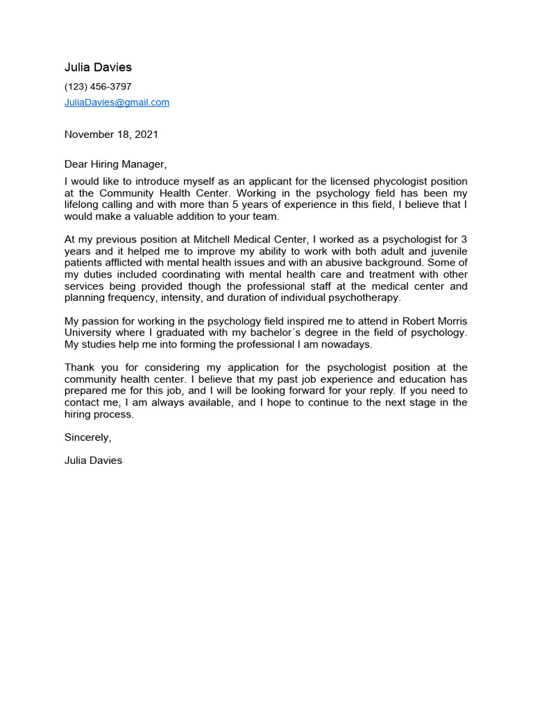 Cover Letter | PDF | Self-Improvement