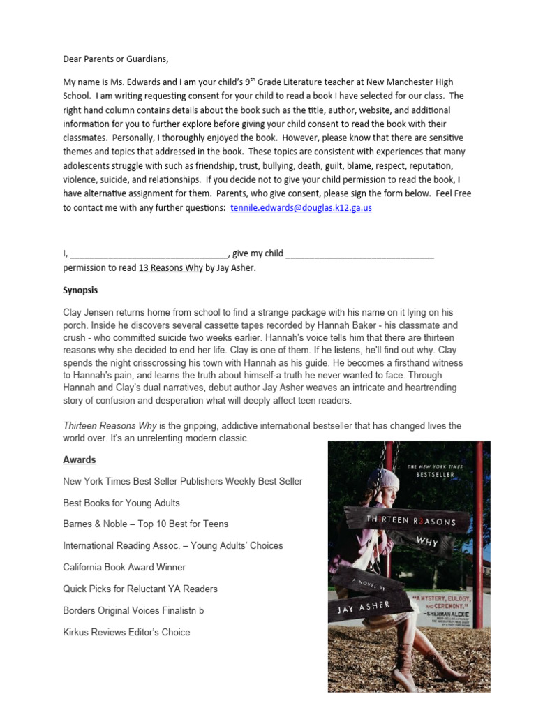 Consent for 9th Grade Book Reading | PDF | Social Science | Poetry