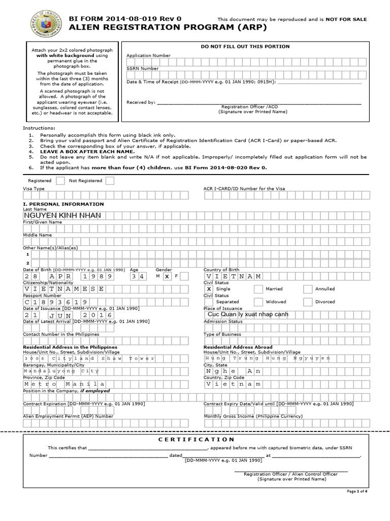 ARP Form NKK | Download Free PDF | Identity Document | Travel Visa