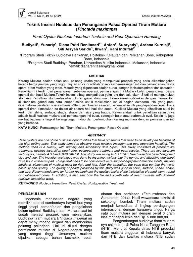 Teknik Insersi Tiram Mutiara | PDF