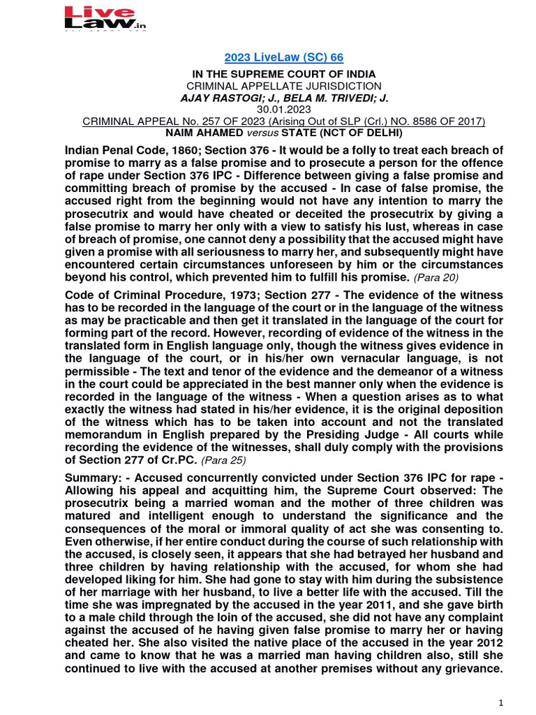 66 Naim Ahamed V State NCT of Delhi 30 Jan 2023 456354 | PDF | Prosecutor | Rape