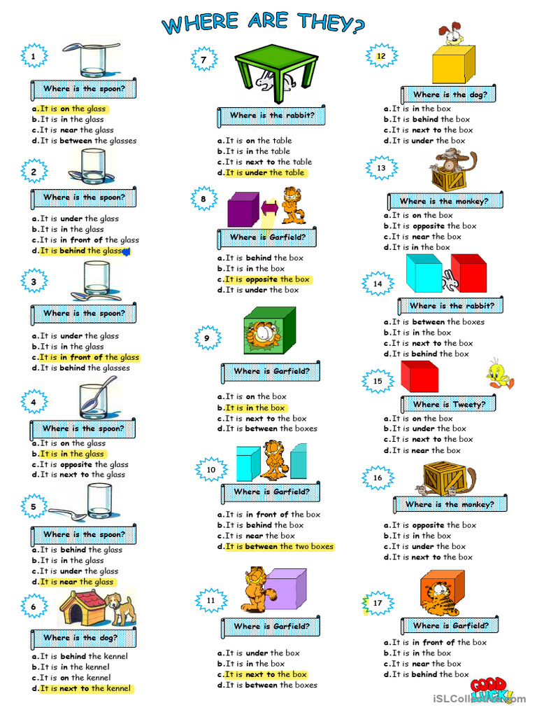 Preposition of Places Worksheet 1 Key | PDF