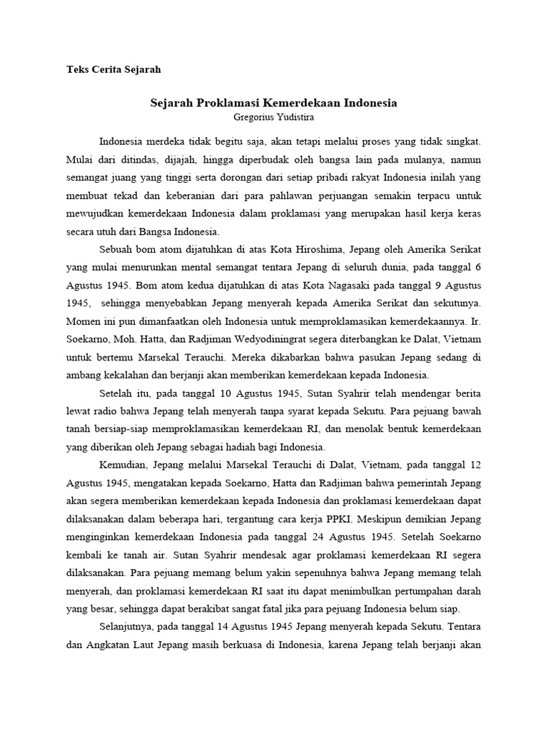 Teks Cerita Sejarah Proklamasi Kemerdekaan Indonesia | PDF