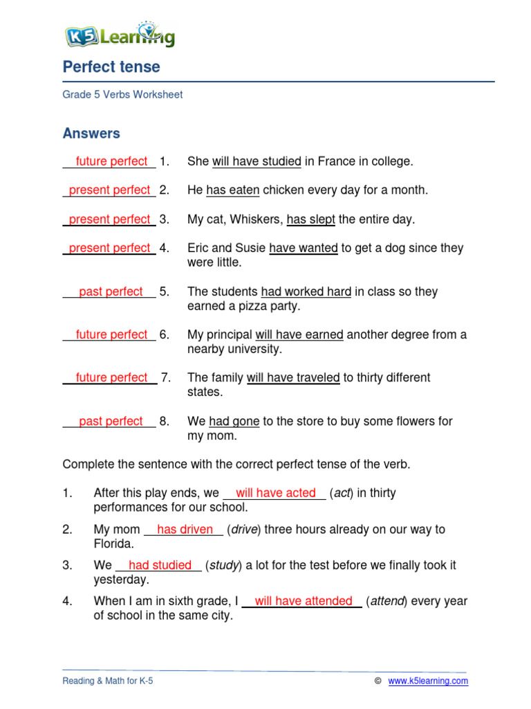 Past, Present or Future Tense Worksheet 3 Key | PDF