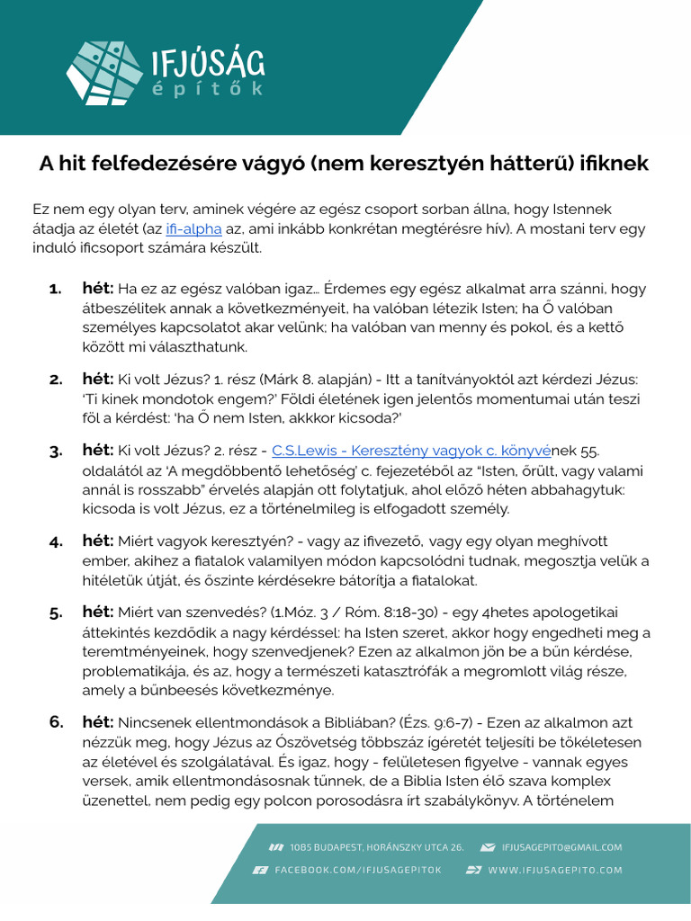 Ifjusagepitok 10 Hetes Terv Indulo Ifiknek | PDF