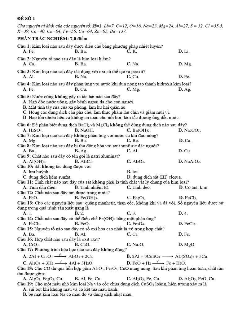 Tổ Hóa 23-04-05 Đề Minh Họa Cuối Kỳ II Lớp 12 (Luyện Tập) | PDF