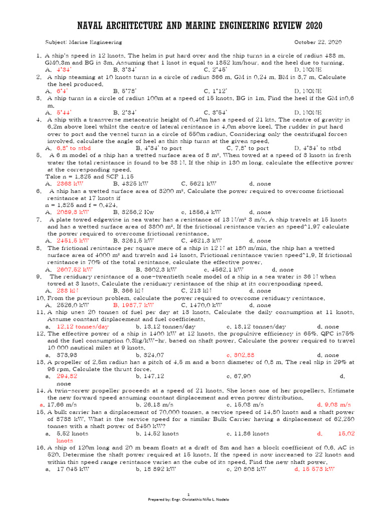 Marine Exam 2 Answer Key | PDF