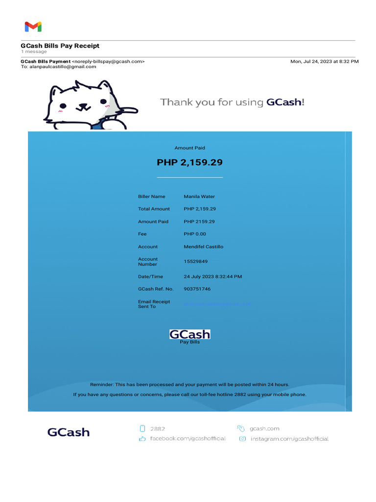 Gmail - GCash Bills Pay Receipt | PDF