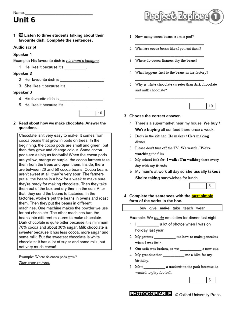 PrEx 1 Unit 6 Test | PDF | Chocolate | Cocoa Bean