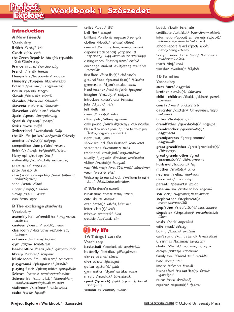 Project Explore 1 Wordlist Hungary | PDF
