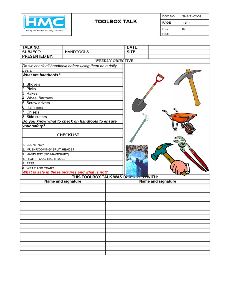 Toolbox Talks - Handtools | PDF