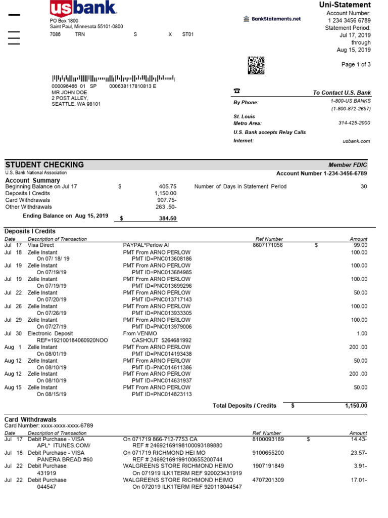 US Bank Statement BankStatements | PDF | Credit Card | Debit Card