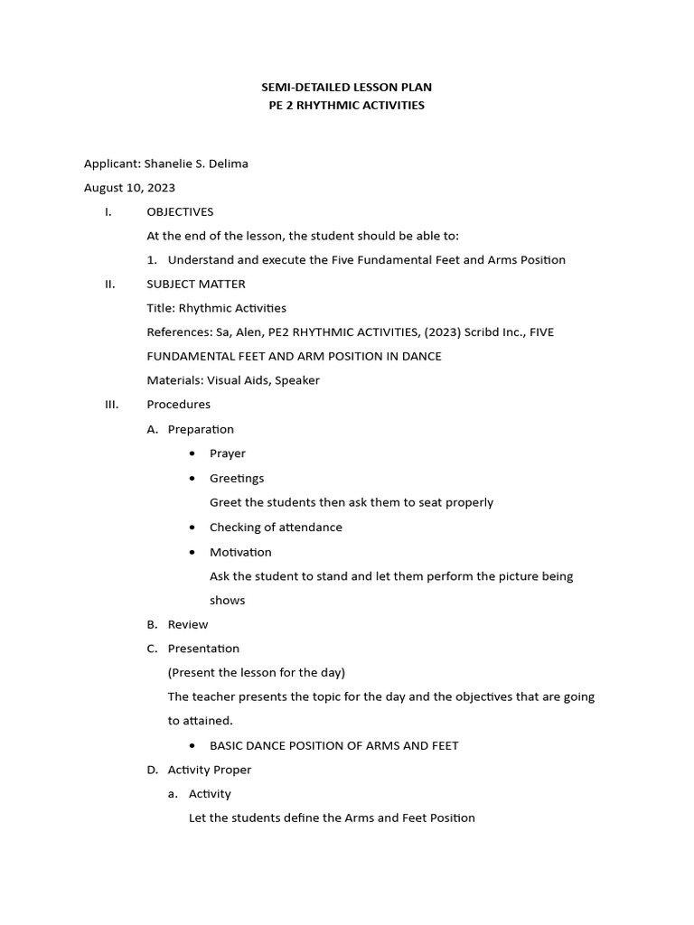 Semi-Detailed Lesson Plan | PDF