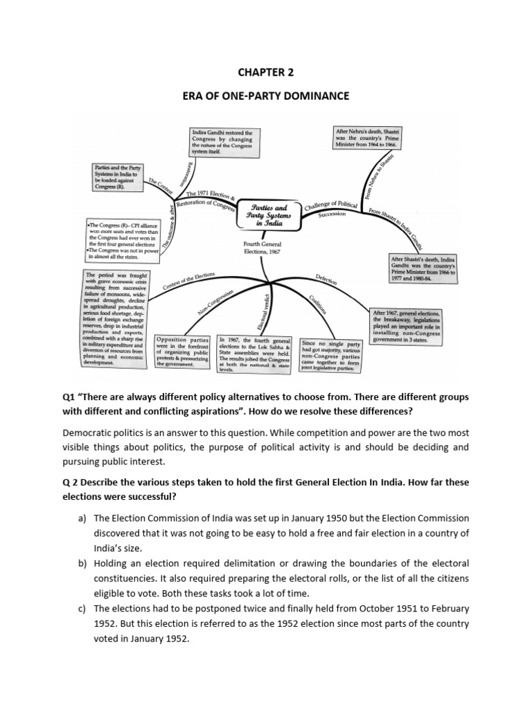 Notes CH 2 Era of One Party Dominance | PDF | Elections | Indian ...