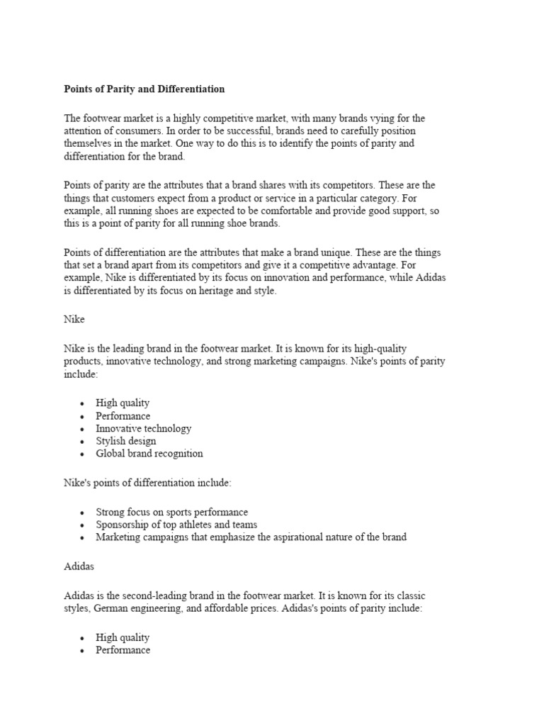 Points of Parity and Differentiation, Conclusion | PDF | Brand | Sneakers Points of Parity and Differentiation, Conclusion | PDF | Brand | Sneakers