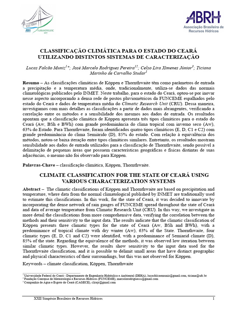 Classificação Climática do Ceará: Köppen e Thornthwaite | PDF | Clima ...