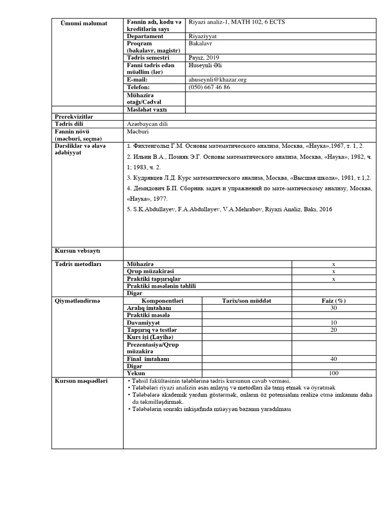 Riyazi Analiz 1 Ali Huseynli | PDF