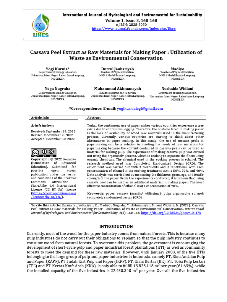 Cassava Peel Extract As Raw Materials For Making P | PDF | Pulp (Paper ...