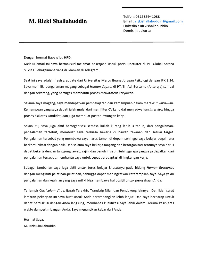 CV - Muhammad Rizki Shallahuddin | PDF | Pengembangan Diri