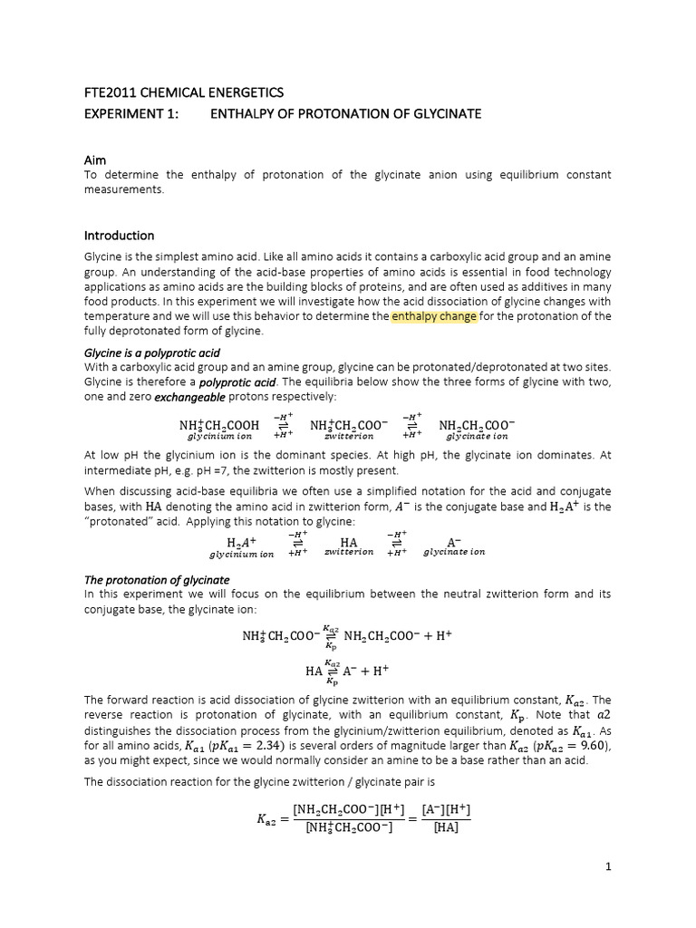 Chemistry Lab: Glycinate Protonation | PDF | Acid | Chemical Equilibrium