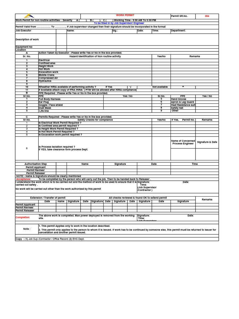 Permit To Work | PDF | Personal Protective Equipment | Safety