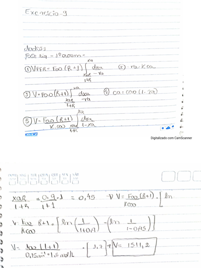 Exercício 9 Calc. Reatores | PDF