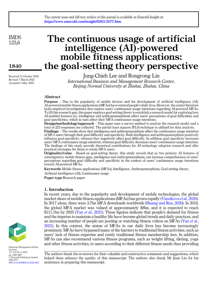 The Continuous Usage of Artificial Intelligence (AI) - Powered Mobile Fitness Applications The G ...