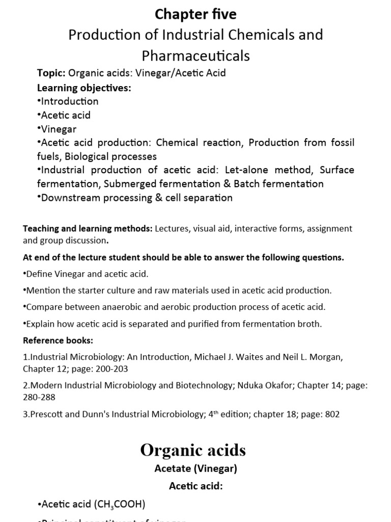 Acetic Acid Production Methods | PDF | Cooking, Food & Wine