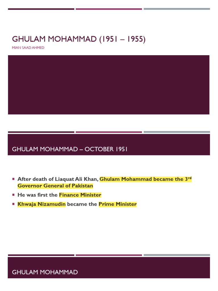 Ghulam Mohammad: Pakistan's 3rd Governor General | PDF | Pakistan ...