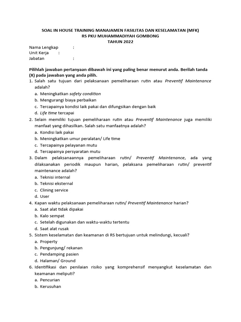 Soal in House Training MFK | PDF