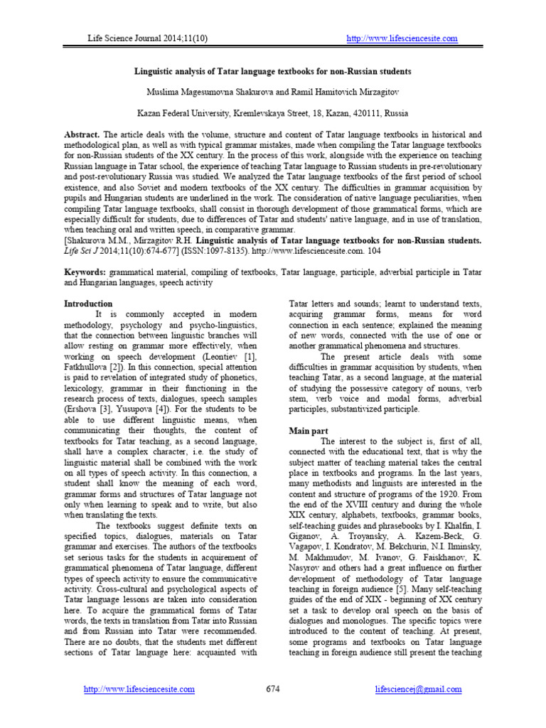 Linguistic Analysis of Tatar Language Textbooks For Non-Russian ...