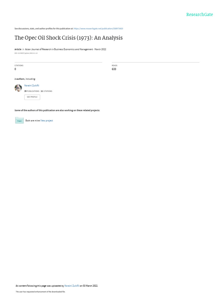 The OPEC Oil Shock Crisis (1973) An Analysis | PDF | 1973 Oil Crisis | Opec