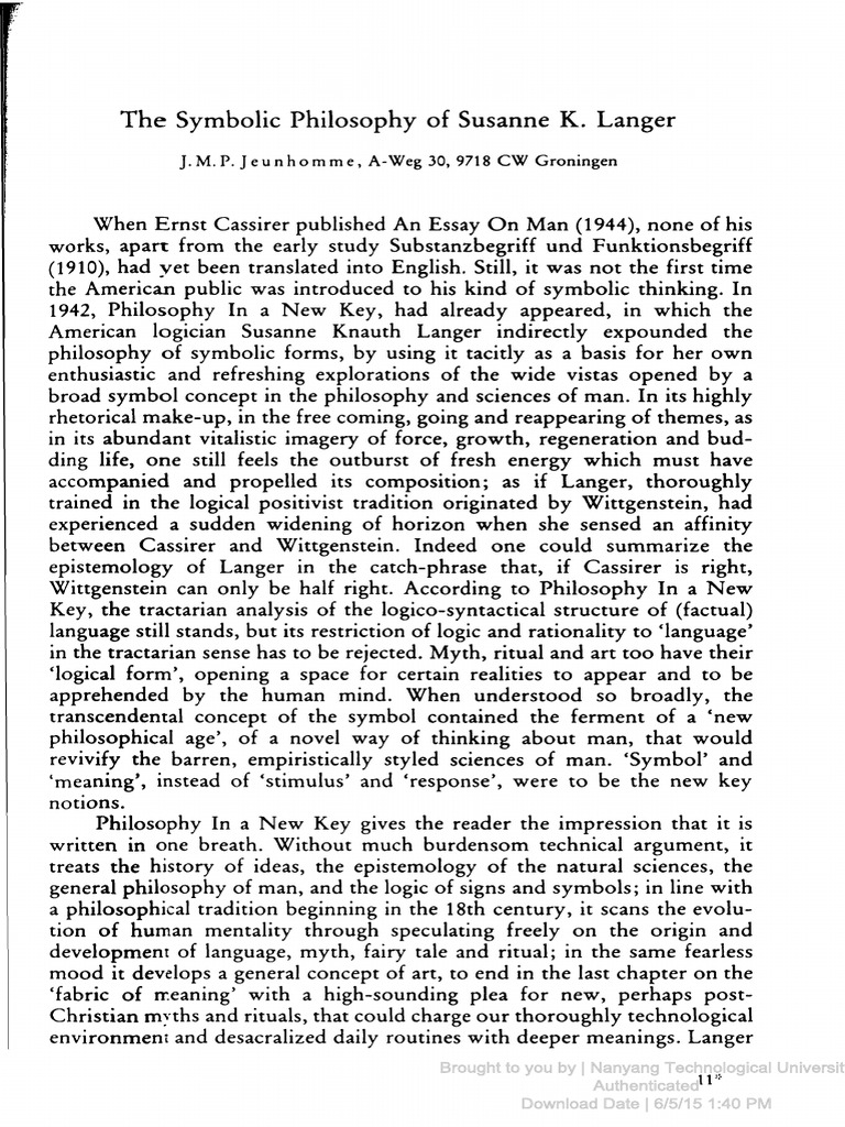 The Symbolic Philosopy of Susanne K. Langer by J. M. P. Jeunhomme | Download Free PDF ...