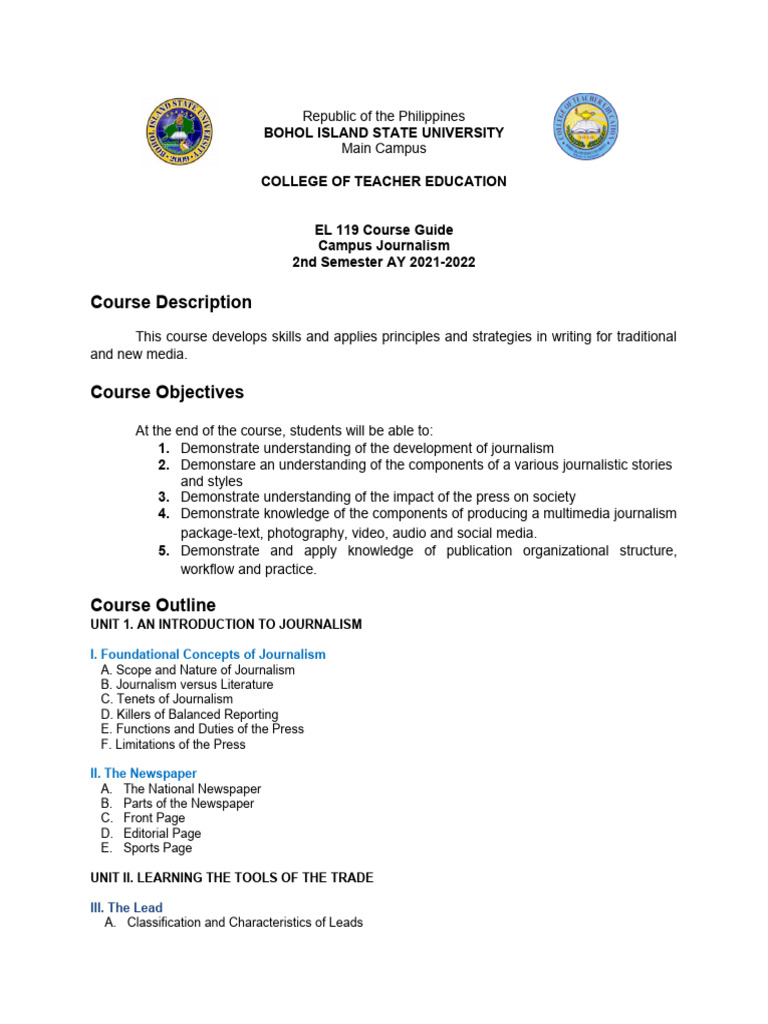Course Guide in Campus Journalism AY 2021 2022 | PDF | Plagiarism | News