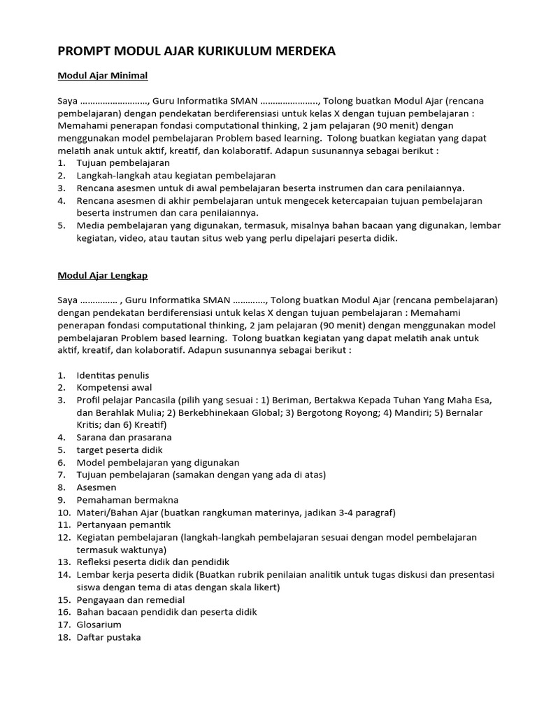 Prompt Modul Ajar ChatGPT | PDF