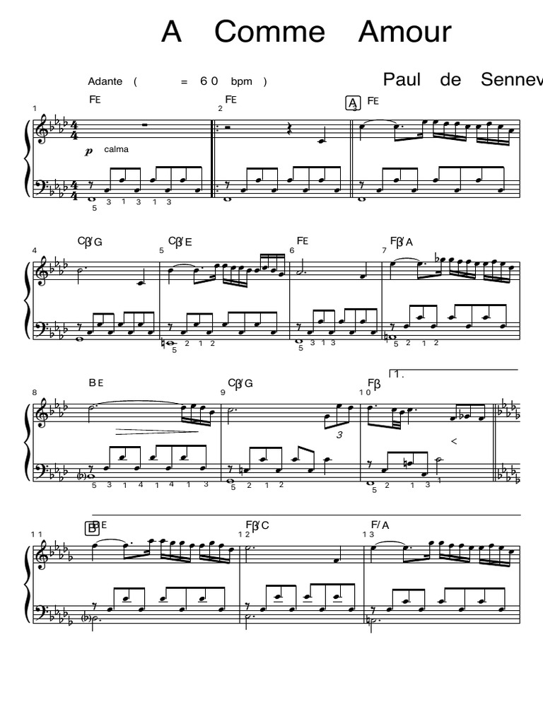 A Comme Amour Richard Clayderman | PDF | Notation | Poetics