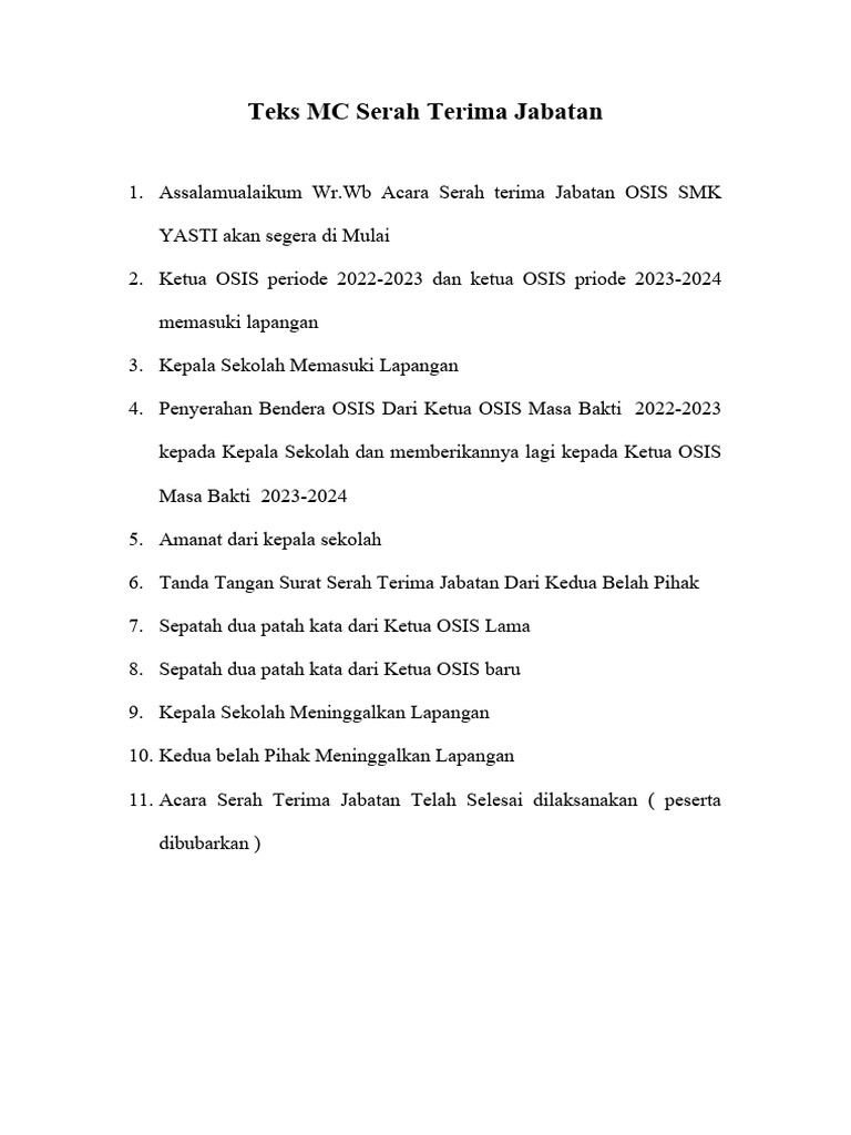 Teks MC Serah Terima Jabatan | PDF