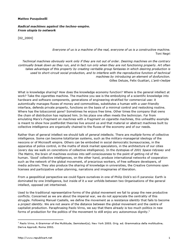 Matteo Pasquinelli Radical Machines Against | PDF | Intelligence