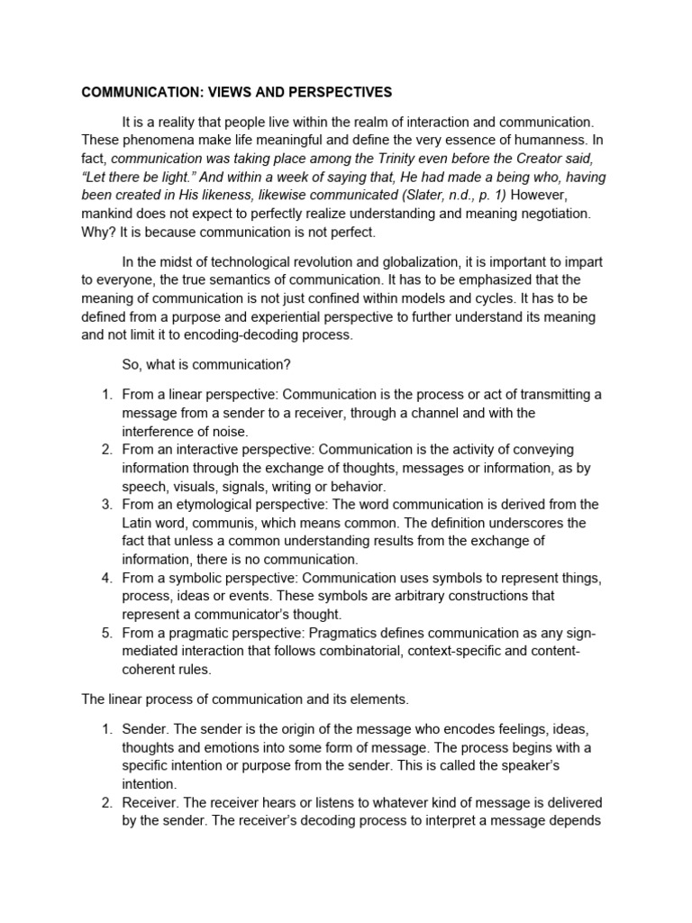 Communication Views and Perspectives | PDF | Communication | Nonverbal ...