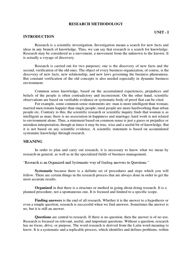 RM Unit1 | PDF | Sampling (Statistics) | Scientific Method
