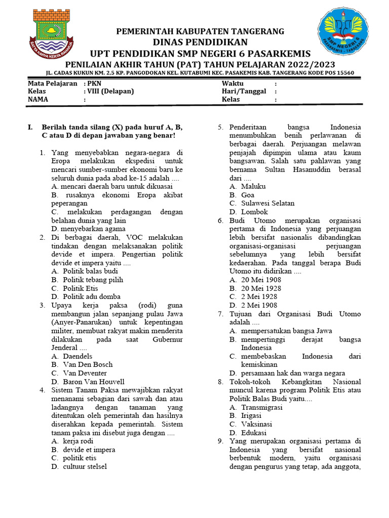 Soal Pat PKN Kelas 8 | PDF