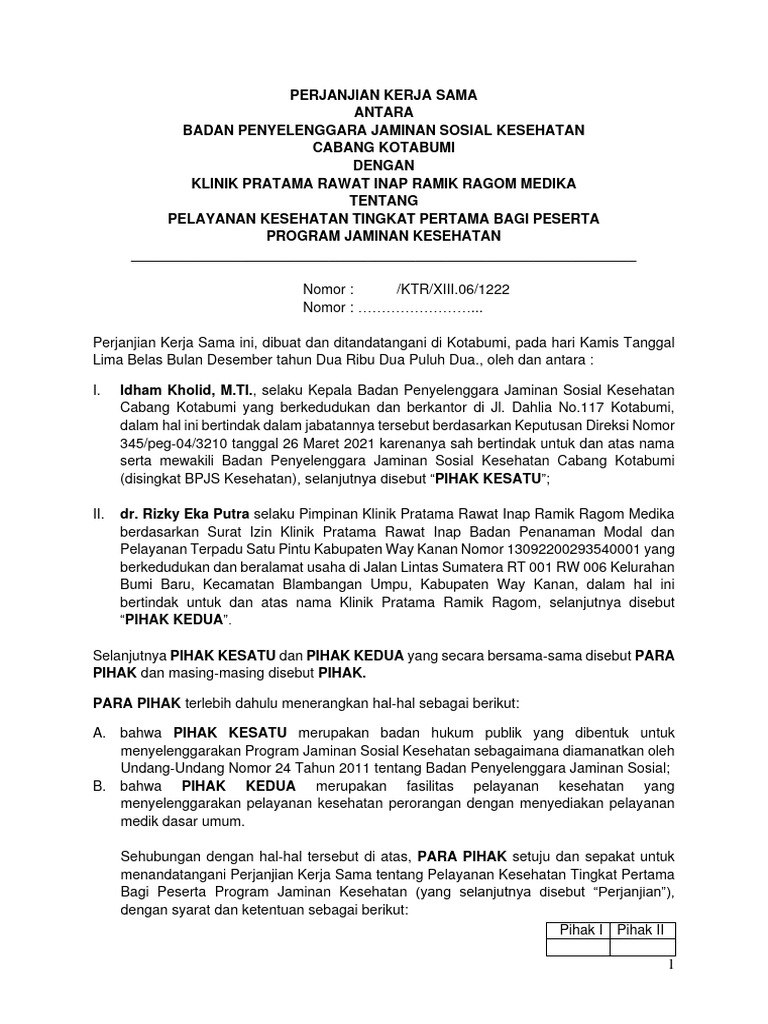 Kerja Sama BPJS Kotabumi & Klinik Ramik | PDF | Pengembangan Diri